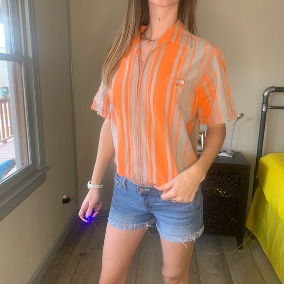 Tops | Vintage Orange Striped Shirt | Poshmark